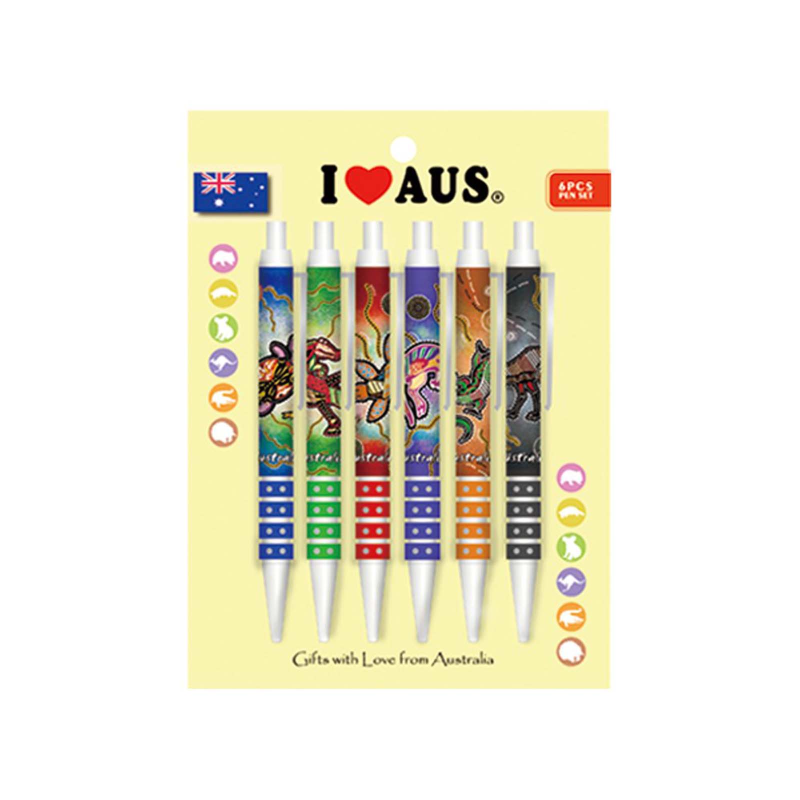Pen 6 Pack Assorted Aboriginal Animal Designs
