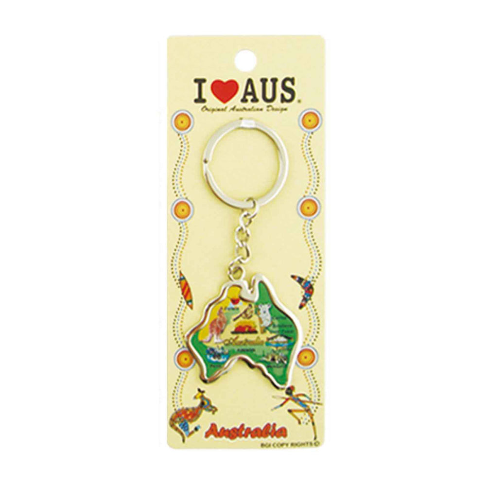 Key Ring Map Kangaroo Scene Green