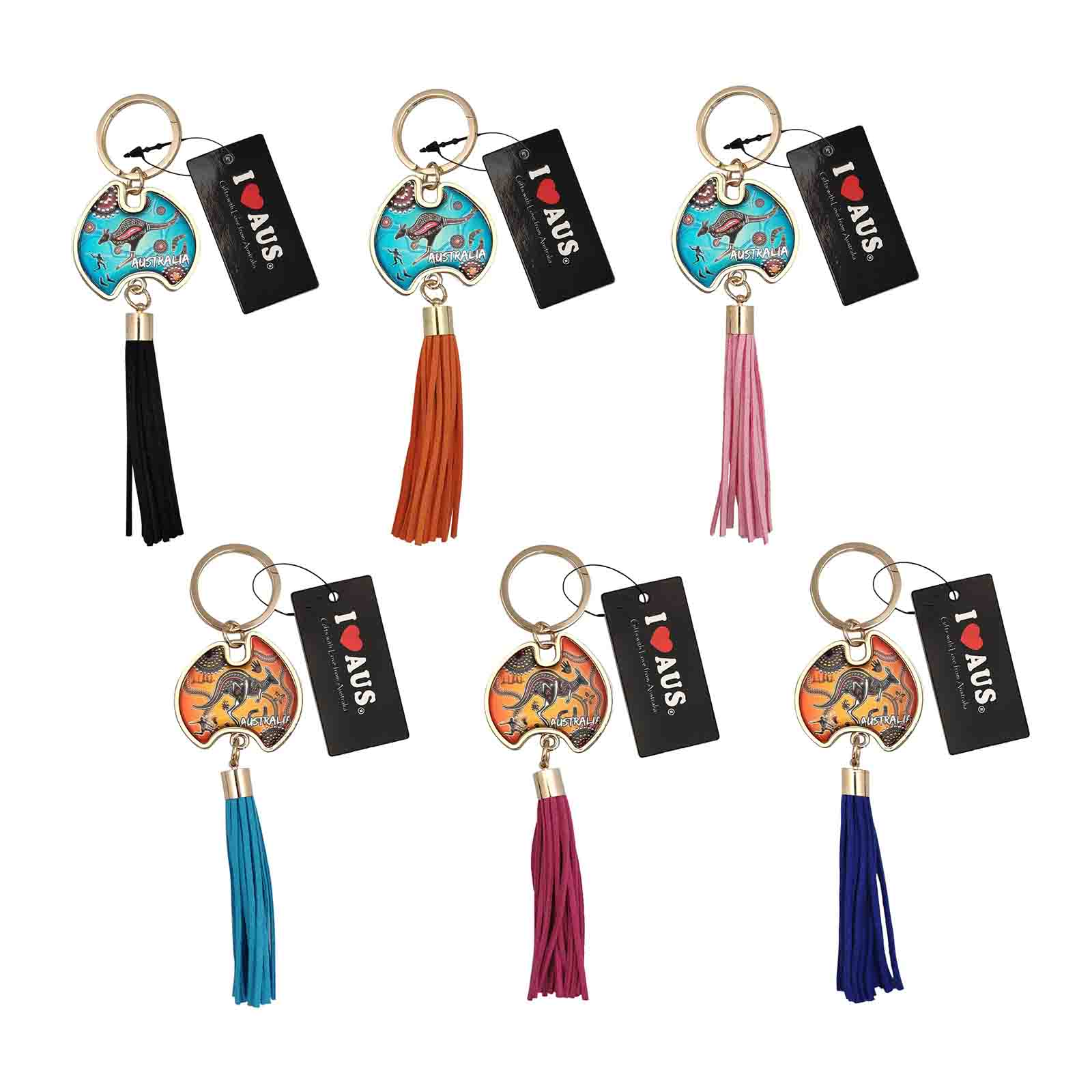 Key Ring Map Shape With Tassel Aboriginal