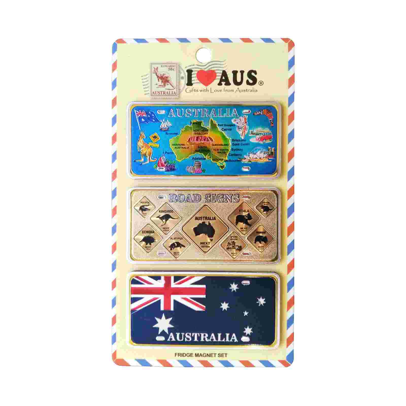 Magnet 3 Pack Map Road Sign and Flag