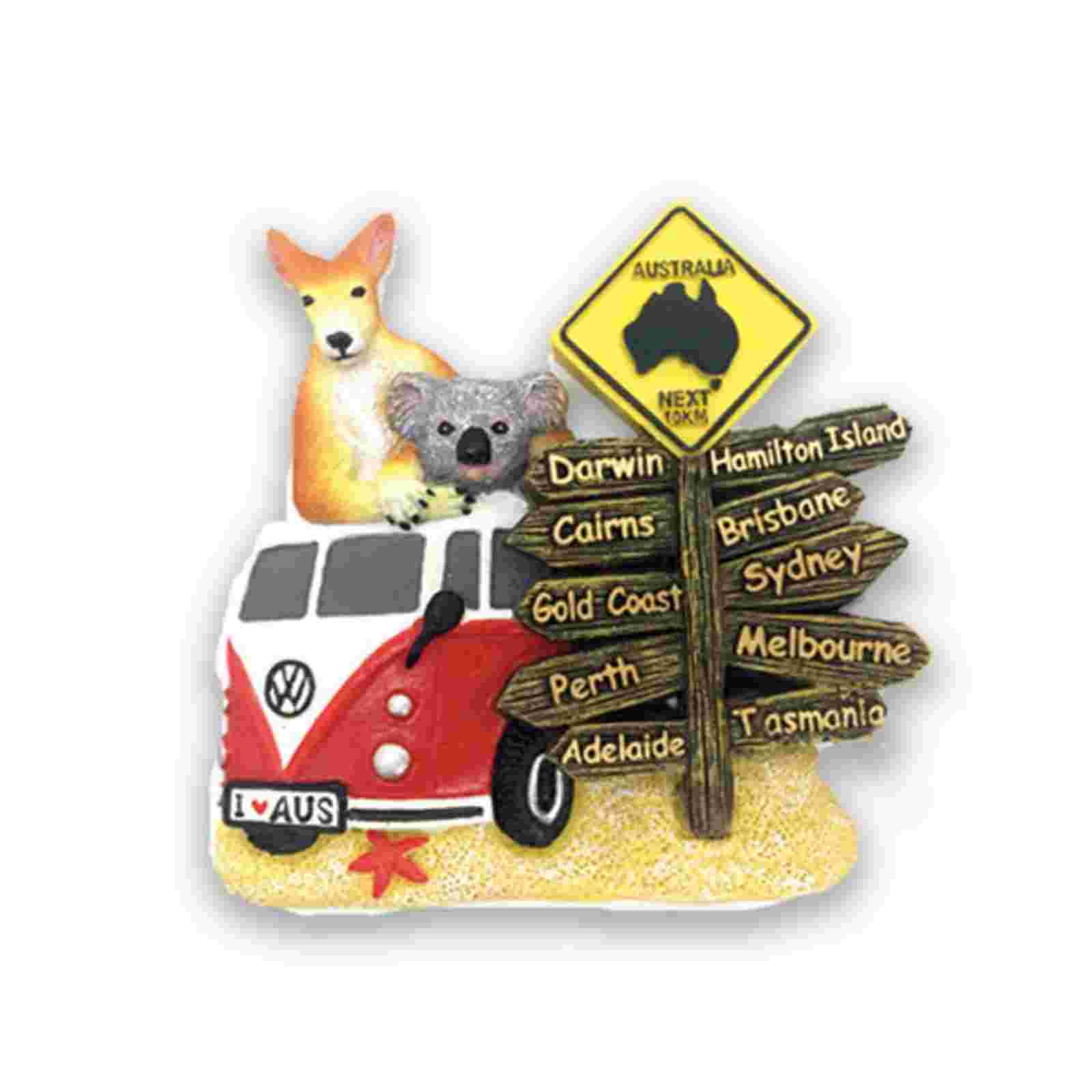 Magnet Resin Kombi Van & Road Sign Post