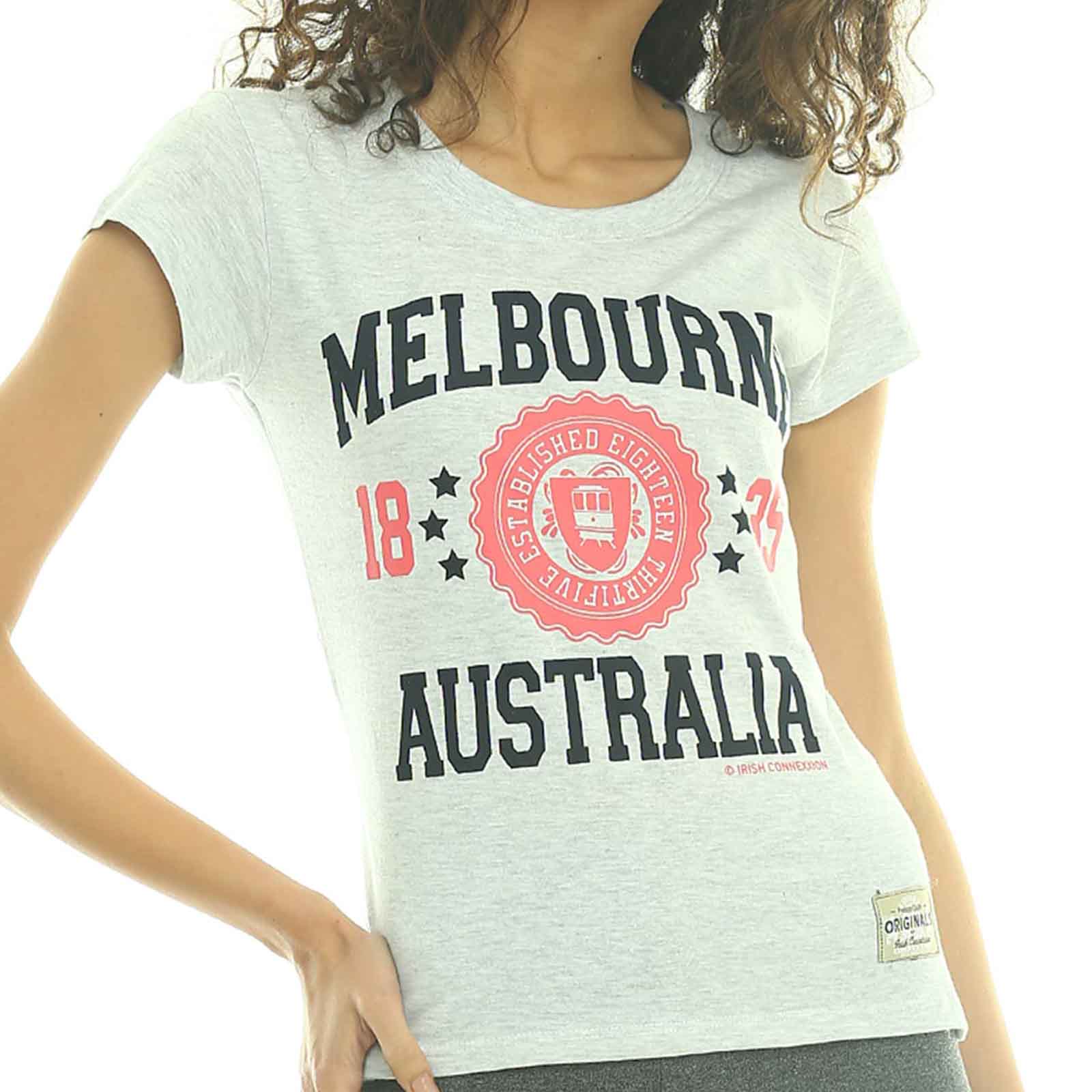 Melbourne Stamp Stars Ladyfit T-Shirt Ash Grey XL